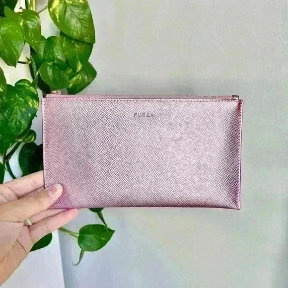 Furla | Bags | New Furla Pink Metallic Genuine Leather Oversized Wallet ...